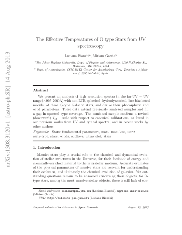 (PDF) The effective temperatures of O-type stars from UV spectroscopy