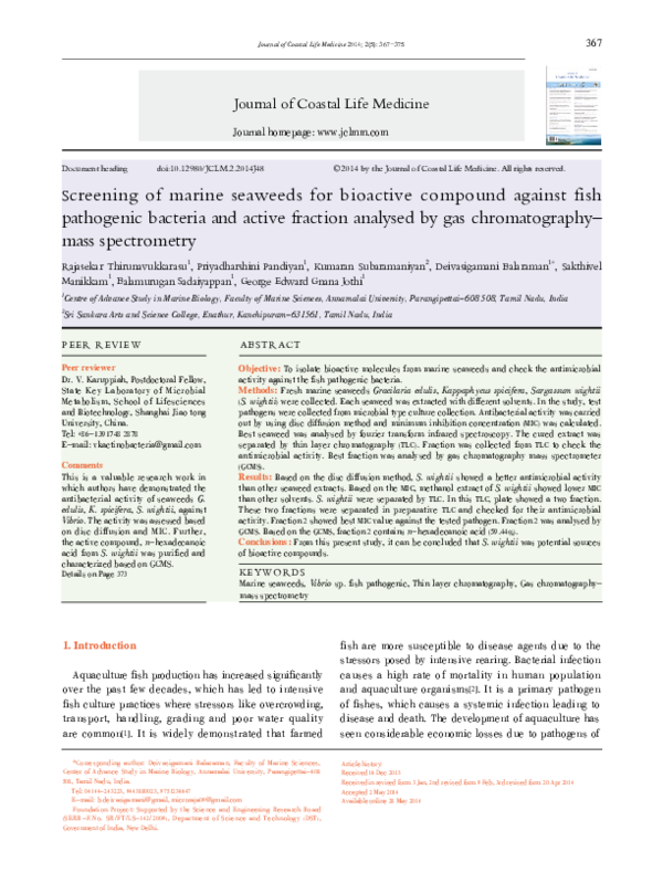 (PDF) Screening of marine seaweeds for bioactive compound against fish ...