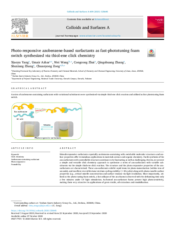 (PDF) Photo-responsive azobenzene-based surfactants as fast-phototuning ...