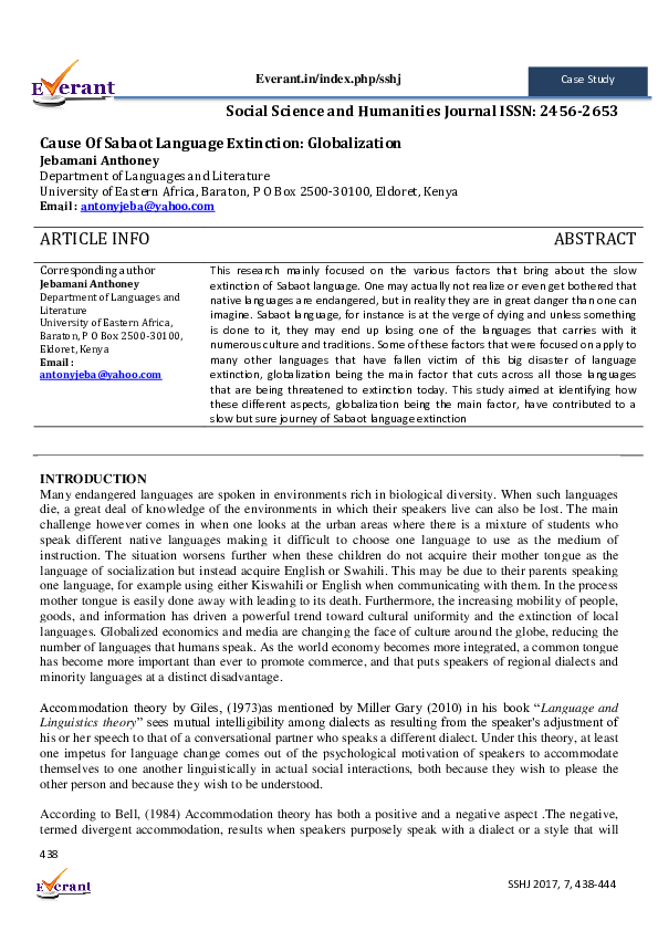 (PDF) Cause Of Sabaot Language Extinction: Globalization