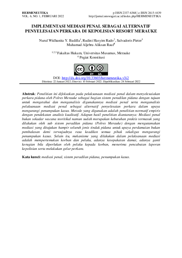 (PDF) Implementasi Mediasi Penal Sebagai Alternatif Penyelesaian Perkara DI Kepolisian Resort ...