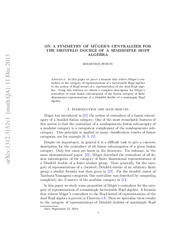 (PDF) On a Symmetry of . . . the Drinfeld Double of a Semisimple Hopf ...