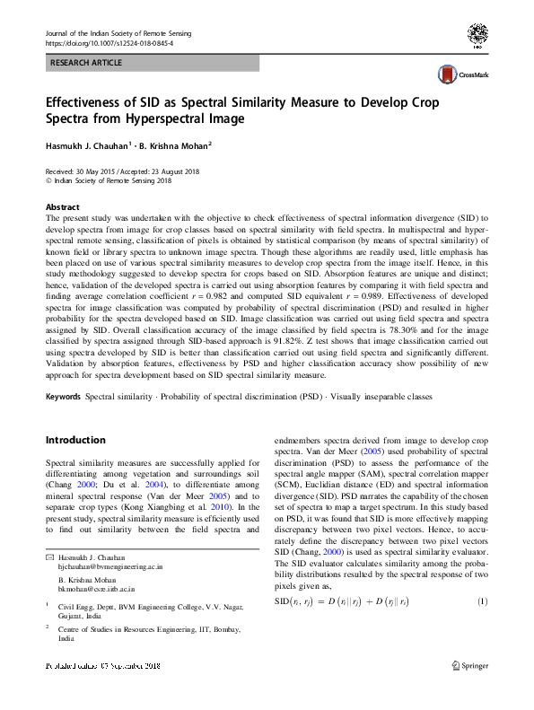 (PDF) Effectiveness of SID as Spectral Similarity Measure to Develop ...