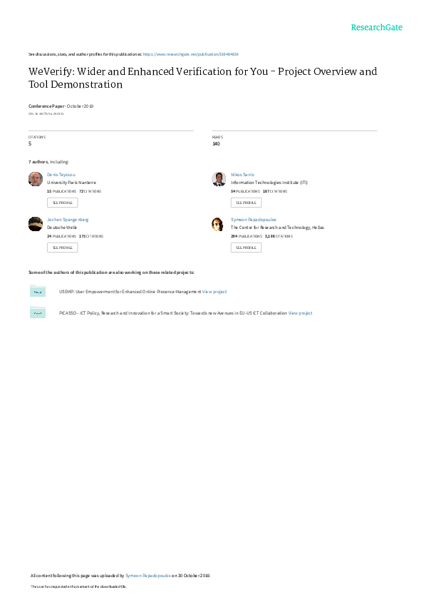(PDF) WeVerify: Wider and Enhanced Verification for You - Project ...