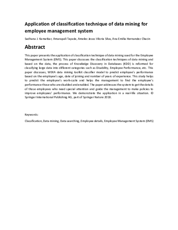(PDF) Application of Classification Technique of Data Mining for Employee Management System ...