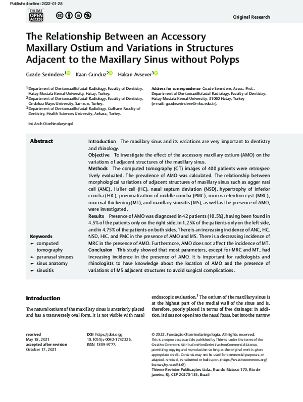 (PDF) The Relationship Between an Accessory Maxillary Ostium and ...