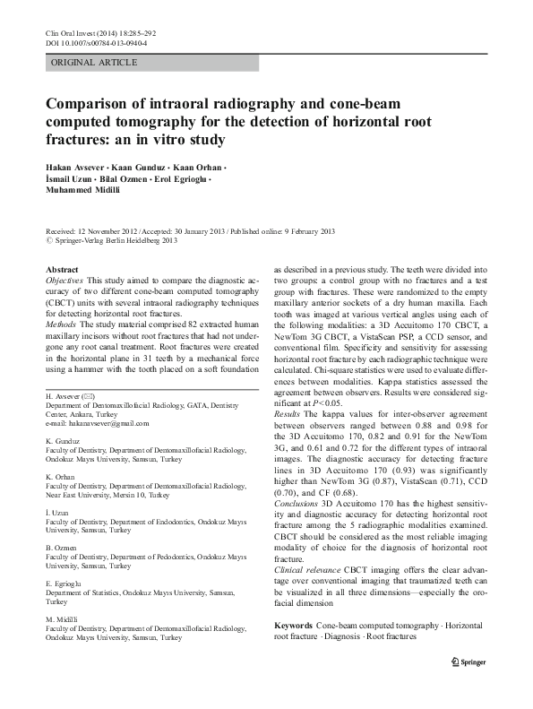 Pdf Comparison Of Intraoral Radiography And Cone Beam Computed Tomography For The Detection Of