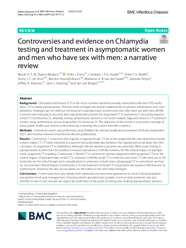 Pdf Controversies And Evidence On Chlamydia Testing And Treatment In