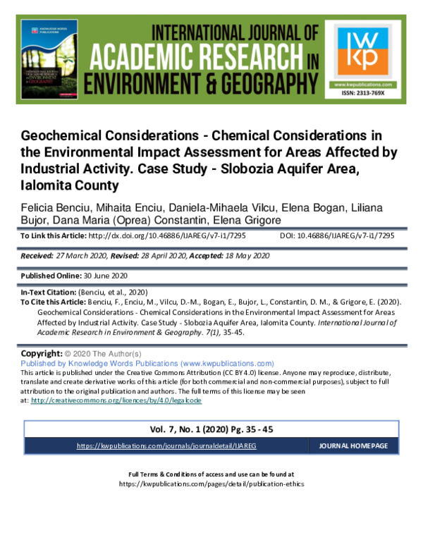 (PDF) Geochemical Considerations - Chemical Considerations in the ...