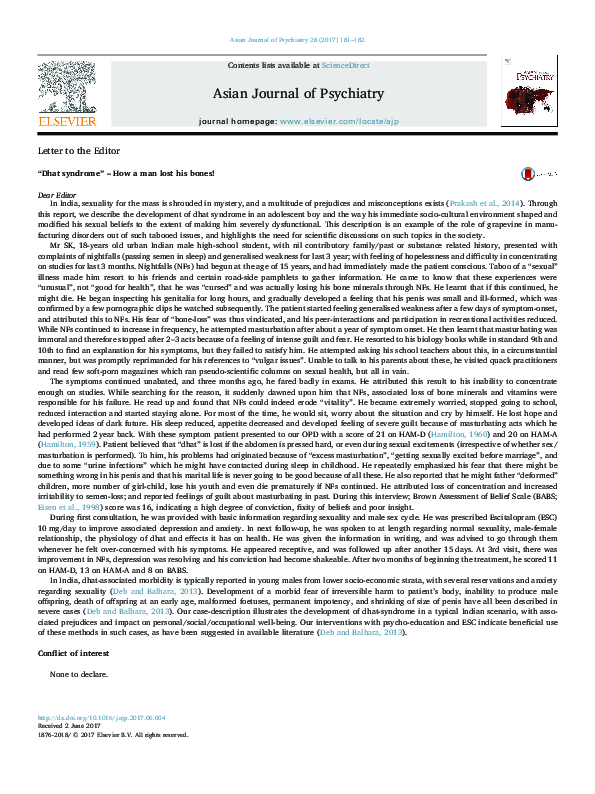 (PDF) “Dhat syndrome” – How a man lost his bones!