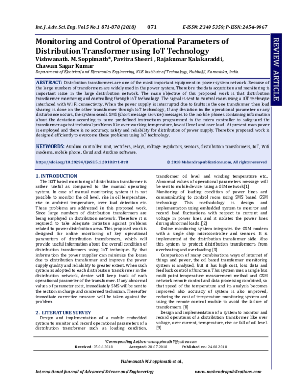 Pdf Monitoring And Control Of Operational Parameters Of Distribution