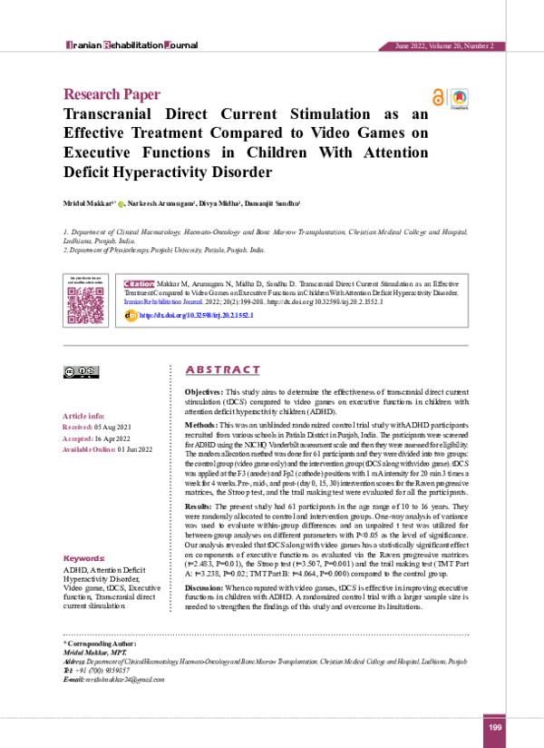 (PDF) Research Paper Transcranial Direct Current Stimulation as an Effective Treatment Compared ...