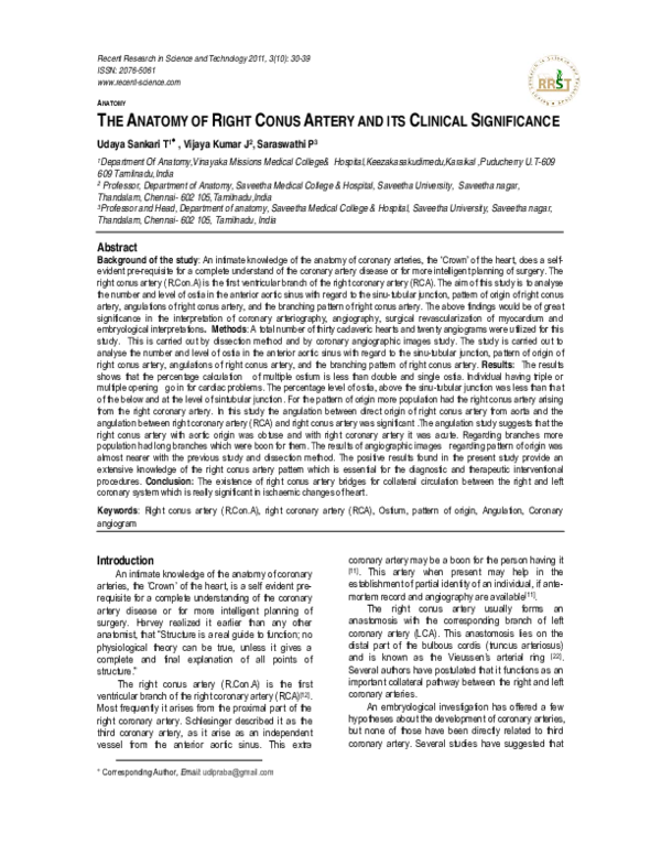 (PDF) The Anatomy of Right Conus Artery and its Clinical Significance