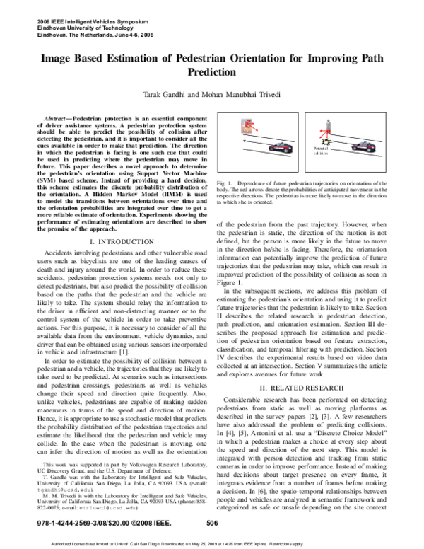 (PDF) Image based estimation of pedestrian orientation for improving path prediction