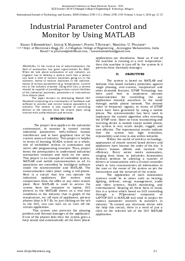 (PDF) Industrial Parameter Control and Monitor by Using MATLAB