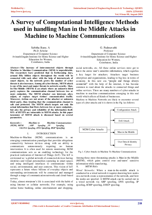 (PDF) A Survey of Computational Intelligence Methods used in handling Man in the Middle Attacks ...