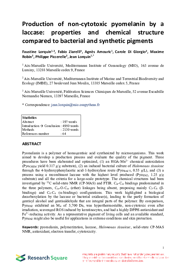 (PDF) Production of Non-Cytotoxic Pyomelanin by A Laccase: Properties ...