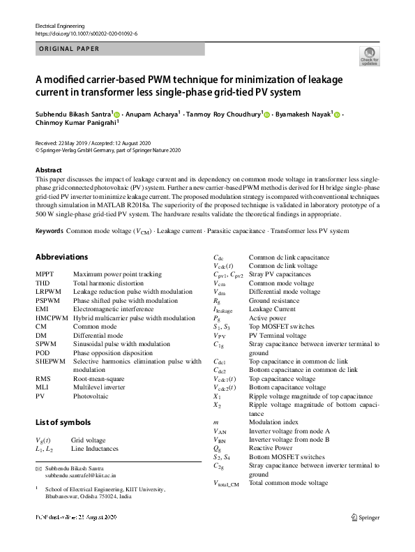 Pdf A Modified Carrier Based Pwm Technique For Minimization Of Leakage Current In Transformer