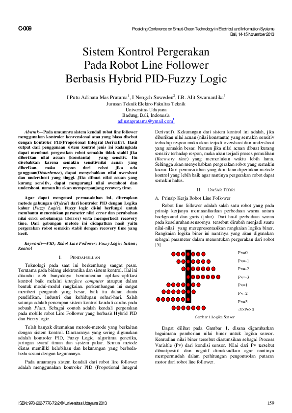 (PDF) Sistem Kontrol Pergerakan pada Robot Line Follower Berbasis Hybrid PID-Fuzzy Logic