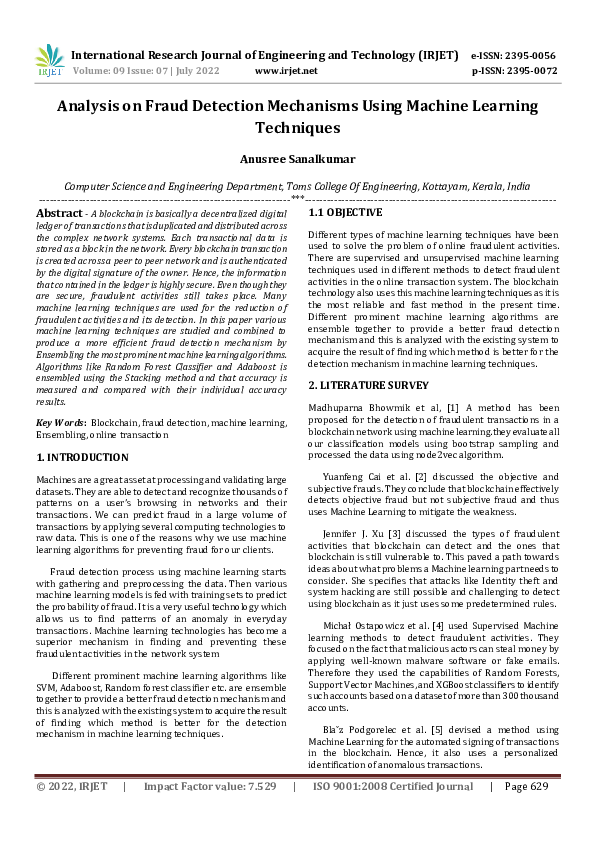 (PDF) Analysis on Fraud Detection Mechanisms Using Machine Learning Techniques