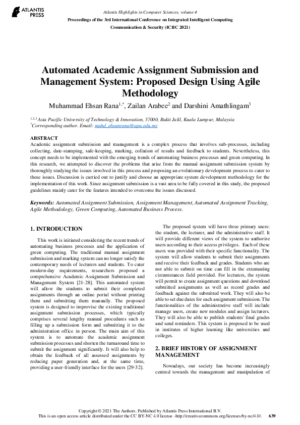(PDF) Automated Academic Assignment Submission and Management System: Proposed Design Using ...
