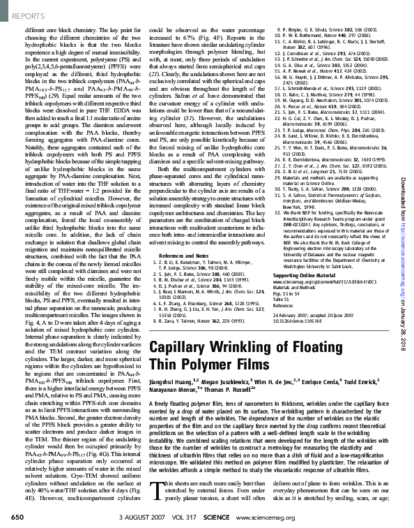 (PDF) Capillary Wrinkling of Floating Thin Polymer Films