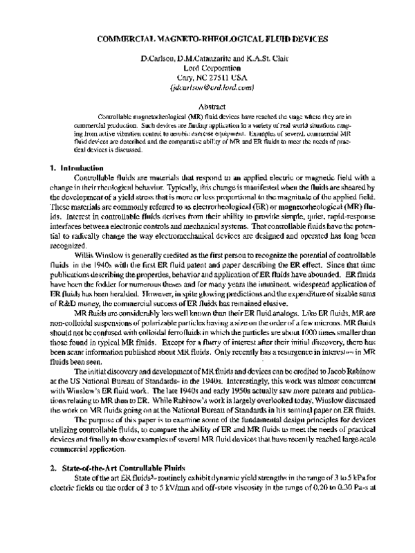 (PDF) Commercial Magneto-Rheological Fluid Devices