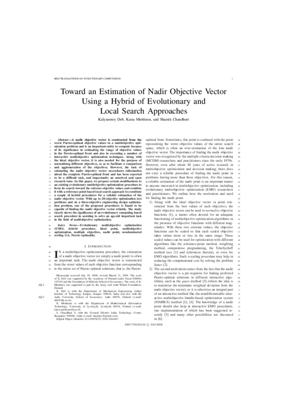 (PDF) Toward an Estimation of Nadir Objective Vector Using a Hybrid of ...