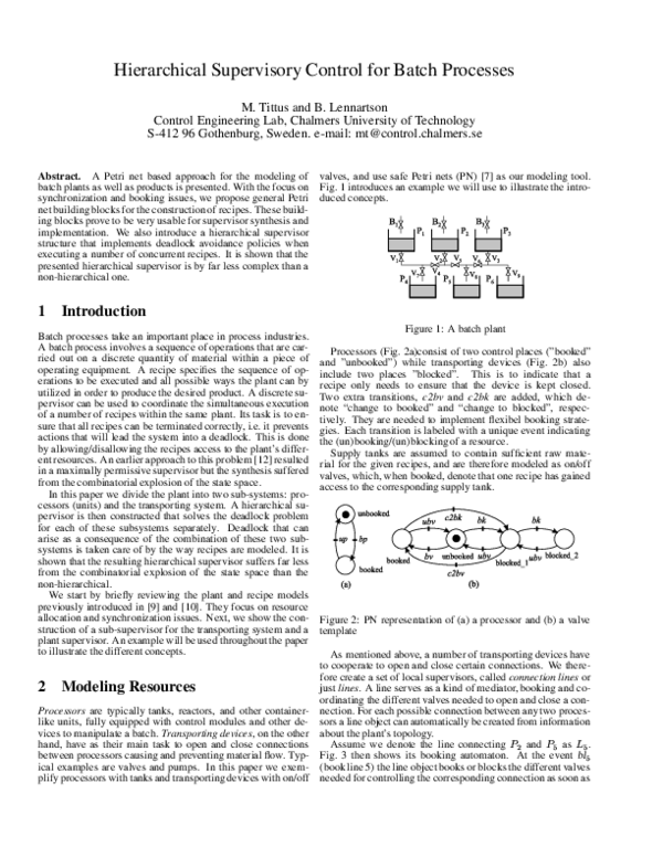 (PDF) Hierarchical supervisory control for batch processes