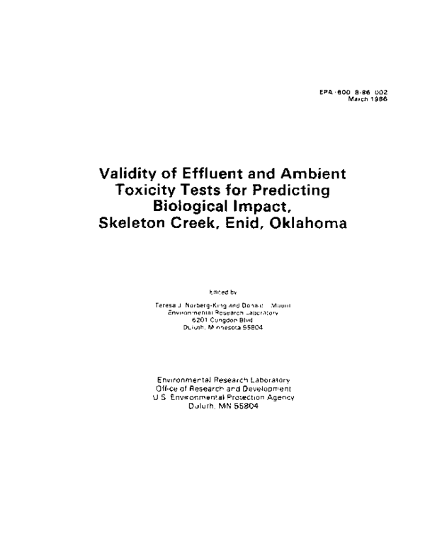 (PDF) Validity of effluent and ambient toxicity tests for predicting ...