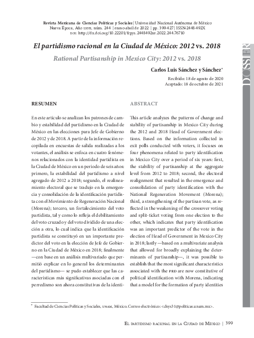 (PDF) El partidismo racional en la Ciudad de México: 2012 vs. 2018