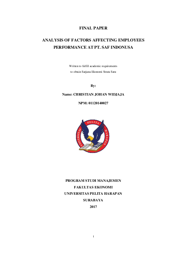 (PDF) Analysis of Factors Affecting Employees Performance at Pt. Saf ...