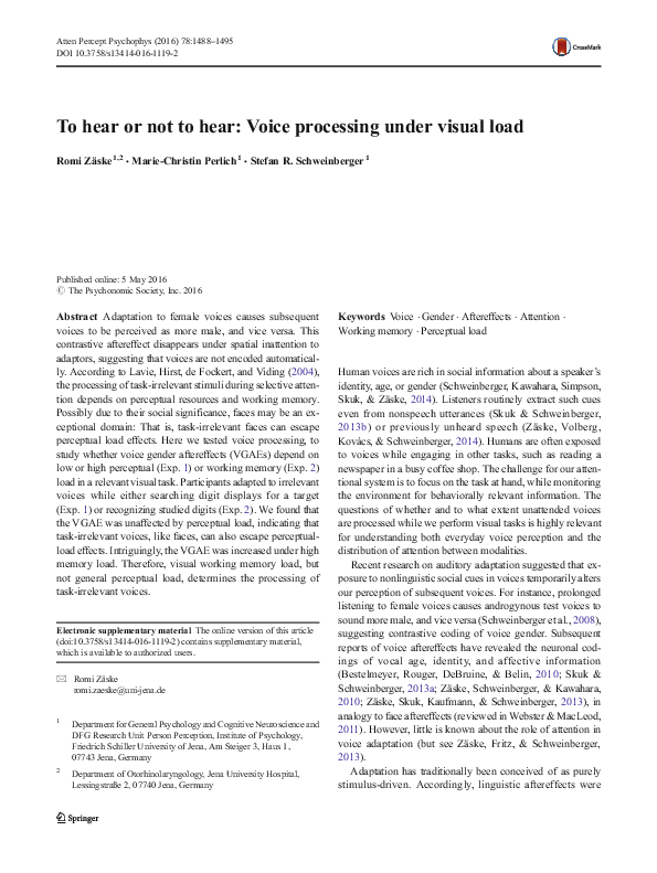 (PDF) To hear or not to hear: Voice processing under visual load