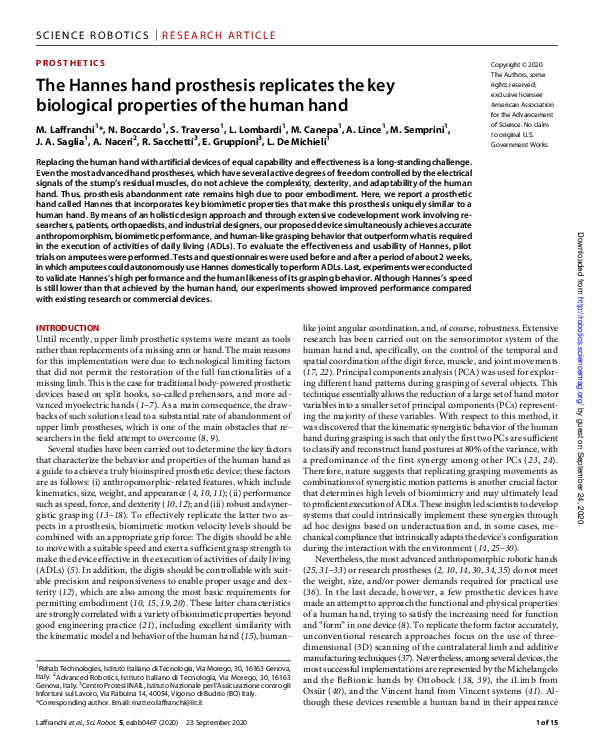 (PDF) The Hannes hand prosthesis replicates the key biological ...