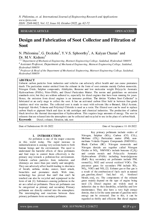 (PDF) Design and Fabrication of Soot Collector and Filtration of Soot
