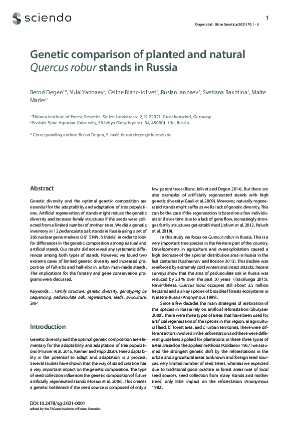 (PDF) Genetic comparison of planted and natural Quercus robur stands in Russia