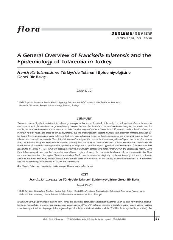 (PDF) A General Overview of Francisella tularensis and the Epidemiology ...
