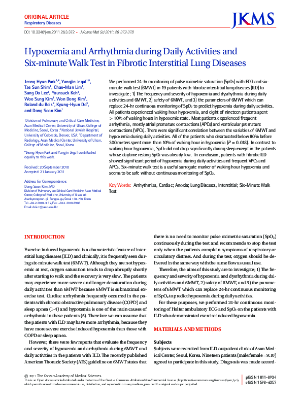 (PDF) Hypoxemia and Arrhythmia during Daily Activities and Six-minute ...