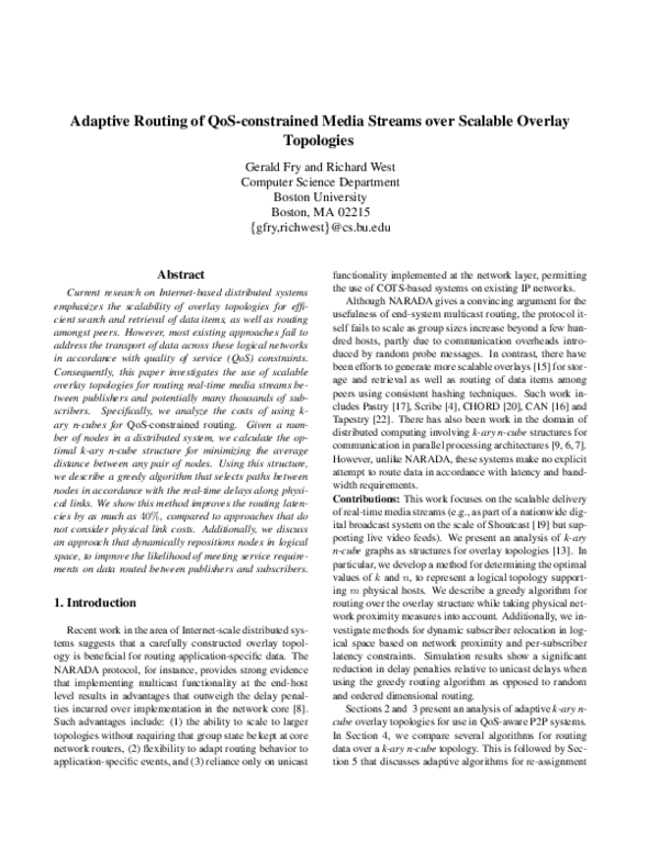 Pdf Adaptive Routing Of Qos Constrained Media Streams Over Scalable Overlay Topologies 2257