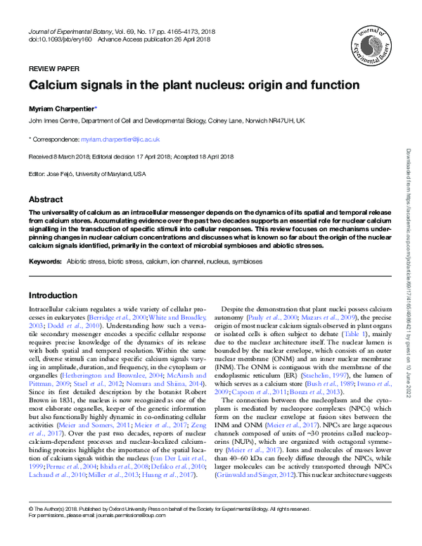 (PDF) Calcium signals in the plant nucleus: origin and function