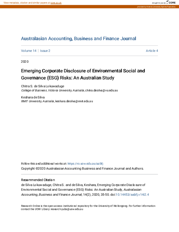 (PDF) Emerging Corporate Disclosure of Environmental Social and ...
