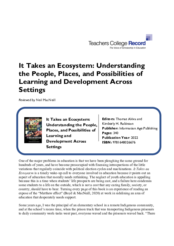(PDF) Book Review: It Takes an Ecosystem: Understanding the People ...