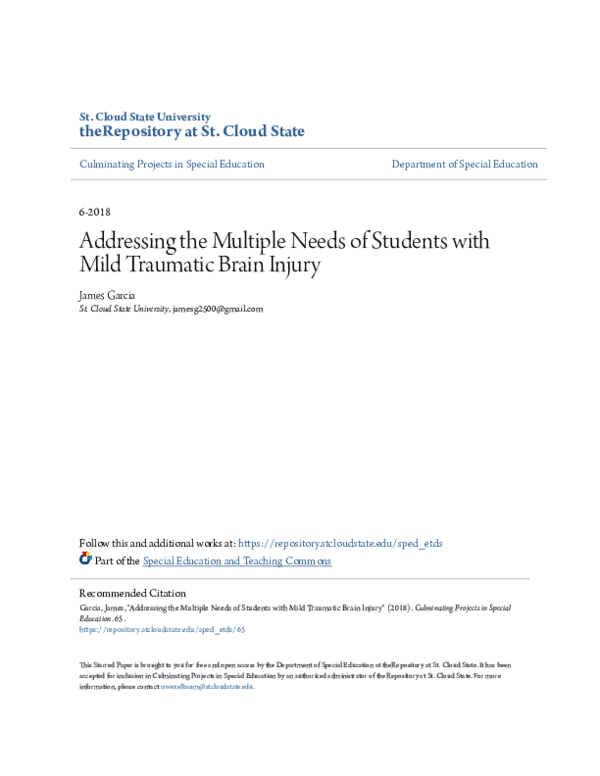 (PDF) Addressing the Multiple Needs of Students with Mild Traumatic ...