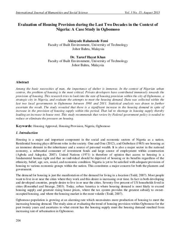 (PDF) Evaluation of Housing Provision during the Last Two Decades in the Context of Nigeria: A ...