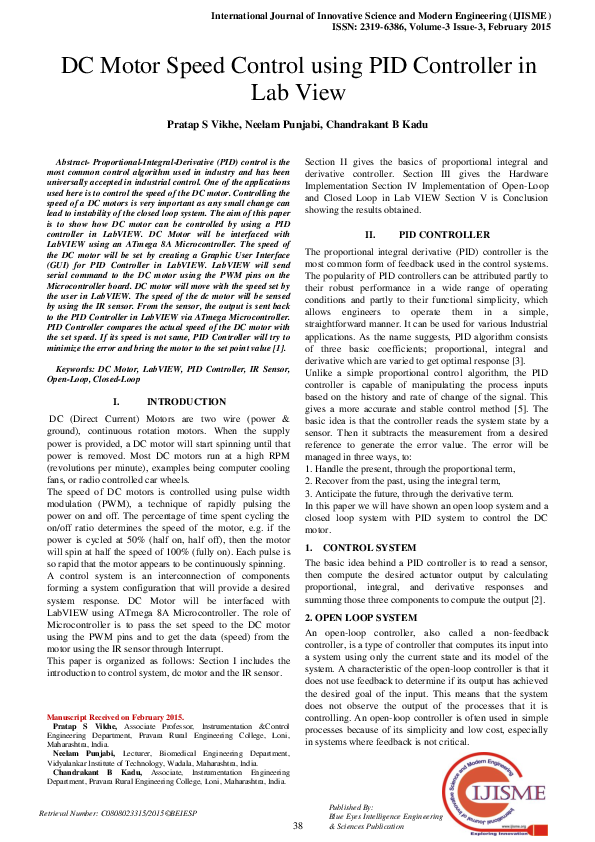 (PDF) DC Motor Speed Control using PID Controller in Lab View | Chandrakant Kadu - Academia.edu