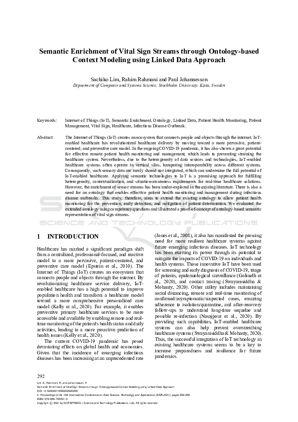 (PDF) Semantic Enrichment of Vital Sign Streams through Ontology-based Context Modeling using ...
