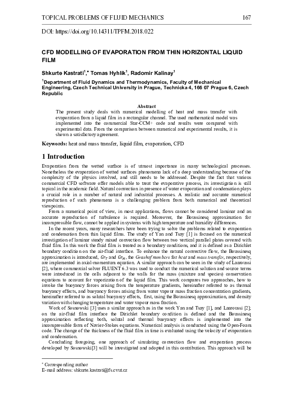 (PDF) CFD Modelling of Evaporation from Thin Horizontal Liquid Film