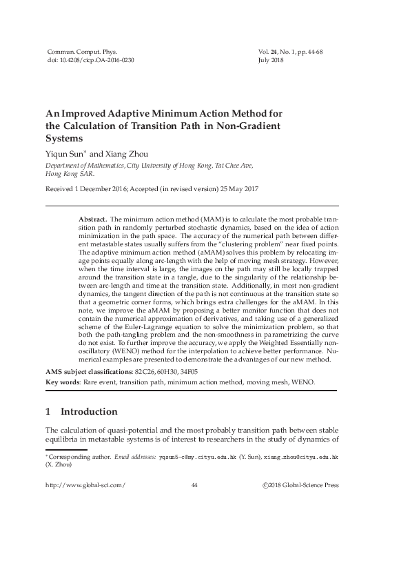 (PDF) An Improved Adaptive Minimum Action Method for the Calculation of Transition Path in Non ...