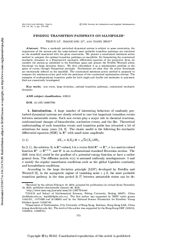 Pdf Finding Transition Pathways On Manifolds