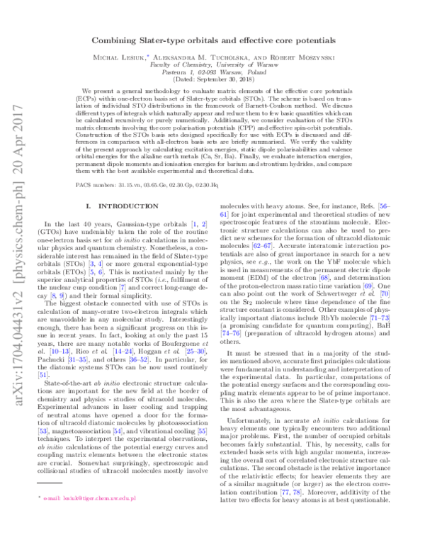 (PDF) Combining Slater-type orbitals and effective core potentials